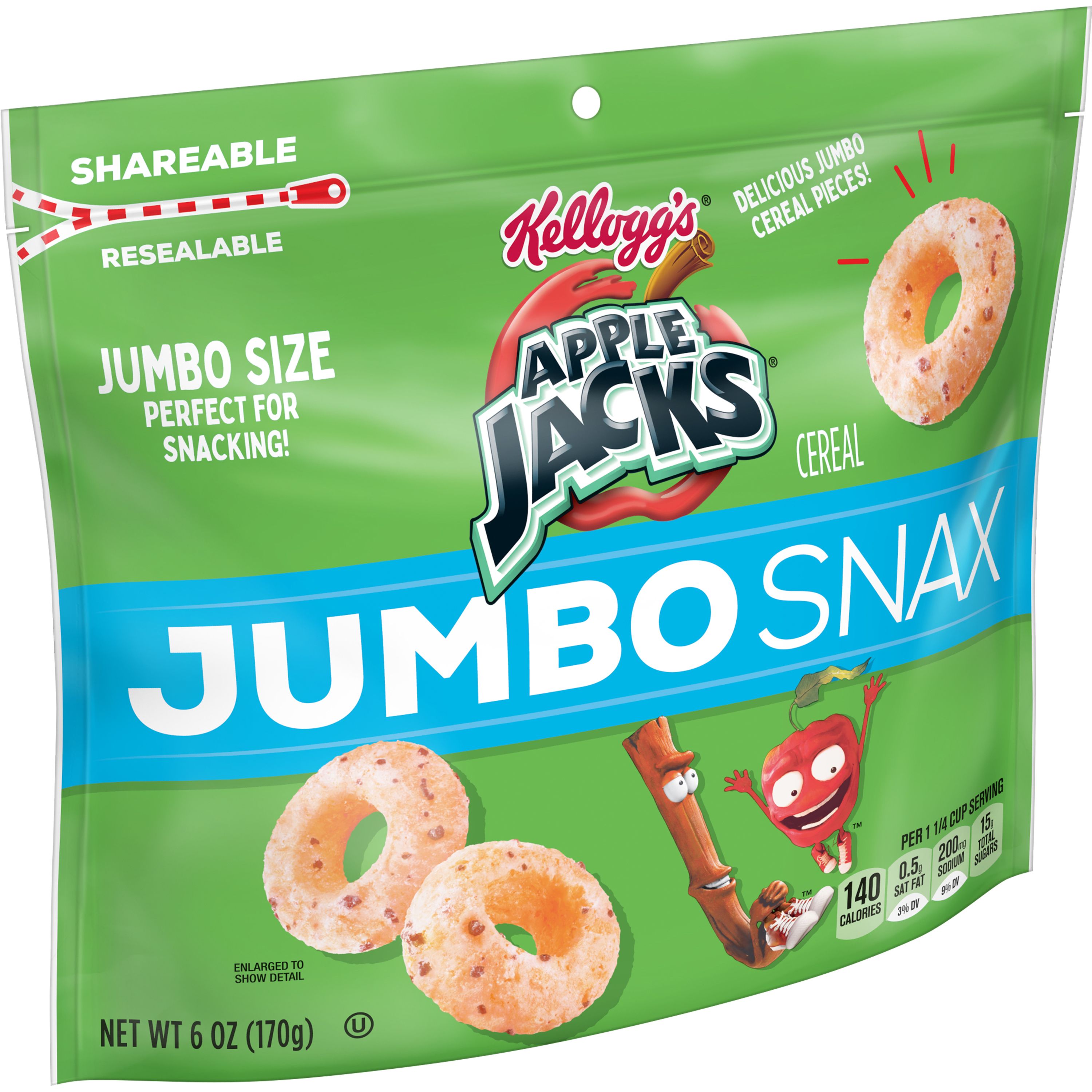 Kellogg's Apple Jacks Jumbo Snax Cereal Snacks, Original, 6 Oz, Bag ...