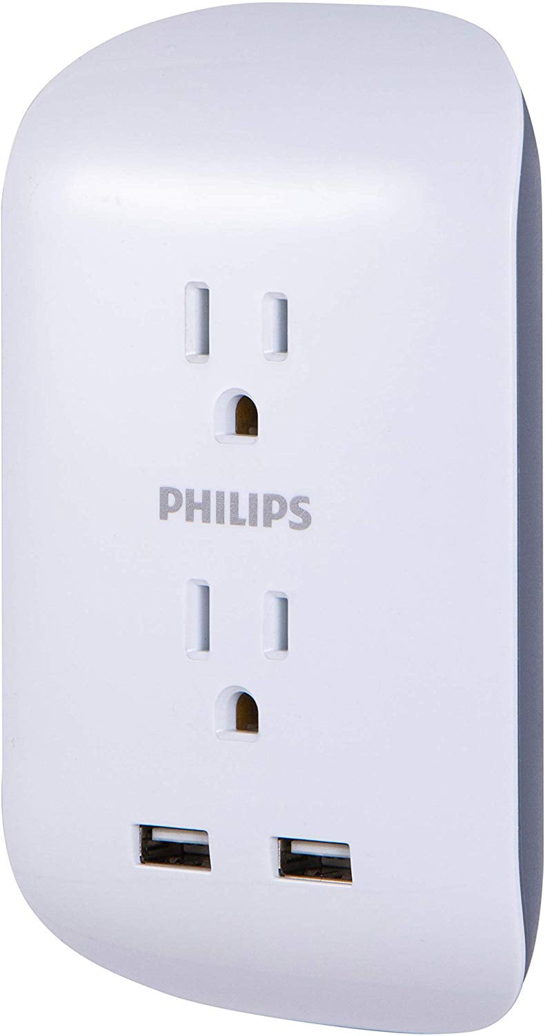 PHILIPS Power Strip Wall Tap, Compact Adapter, Charging Station, 2 USB ...