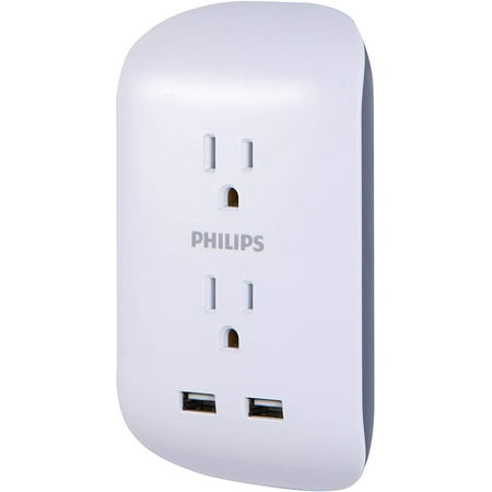 PHILIPS Power Strip Wall Tap, Compact Adapter, Charging Station, 2 USB ...