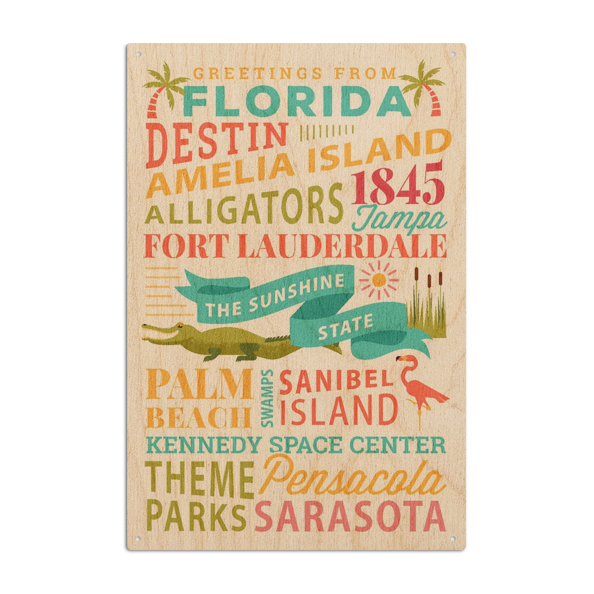 Destin, Florida, Stacked Typography Birch Wood Wall Sign (6x9 Rustic ...