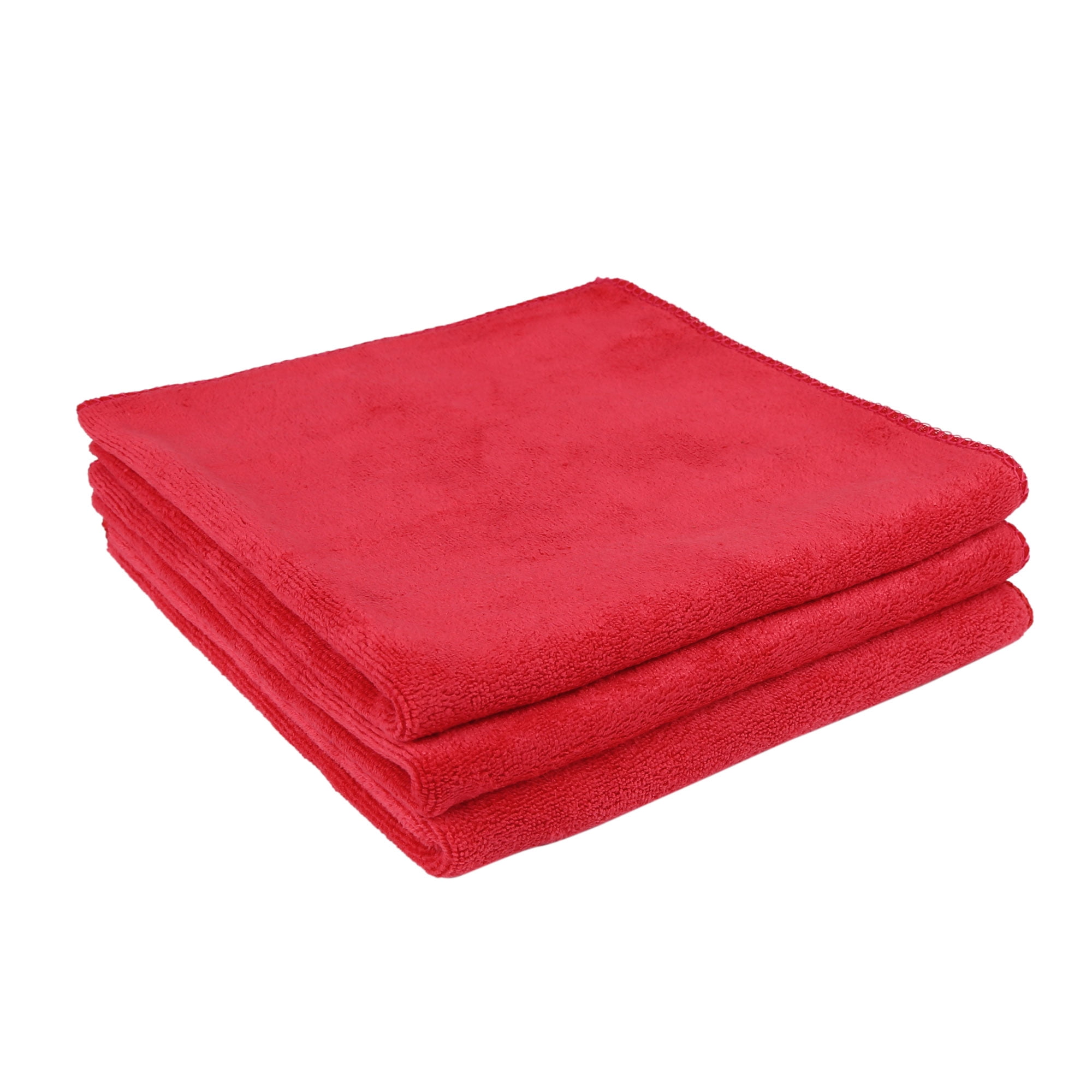 3pcs 400gsm Red Microfiber Cleaning Cloth Absorbent Car Washing Drying ...