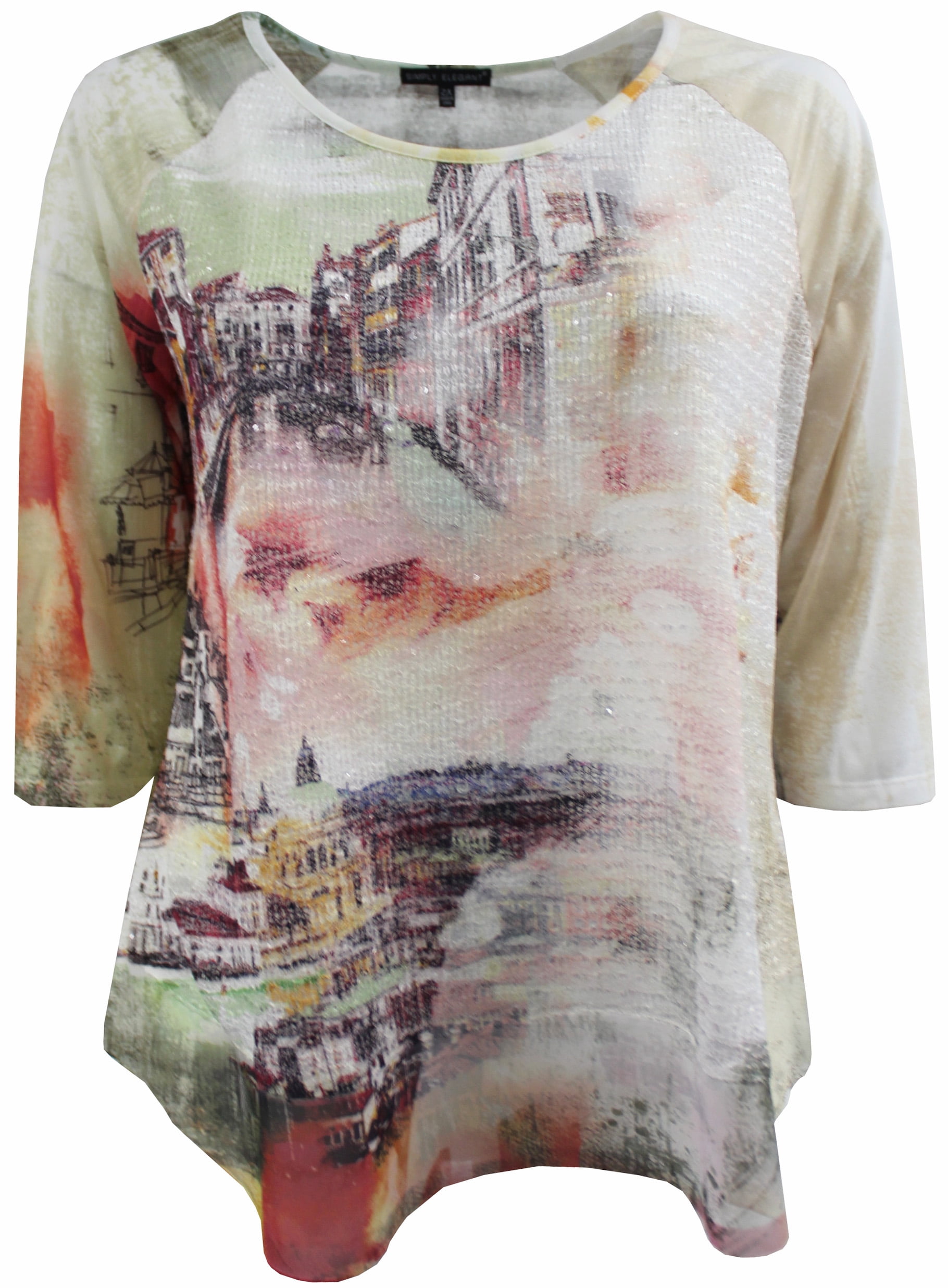 BNY Corner Women Plus Size Venice Cityscape Knit Top Tee Blouse Shirt ...