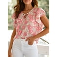 EVALESS Boho Tops for Women Casual V Neck Ruffles Short Sleeve Chiffon ...
