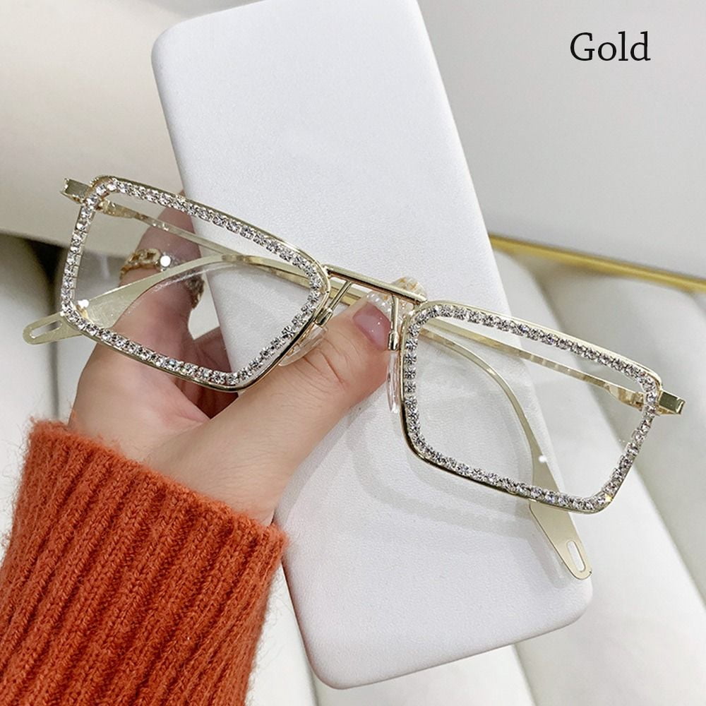 Fashion Vision Care Rhinestone Women Glasses Metal Frame Eyewear ...