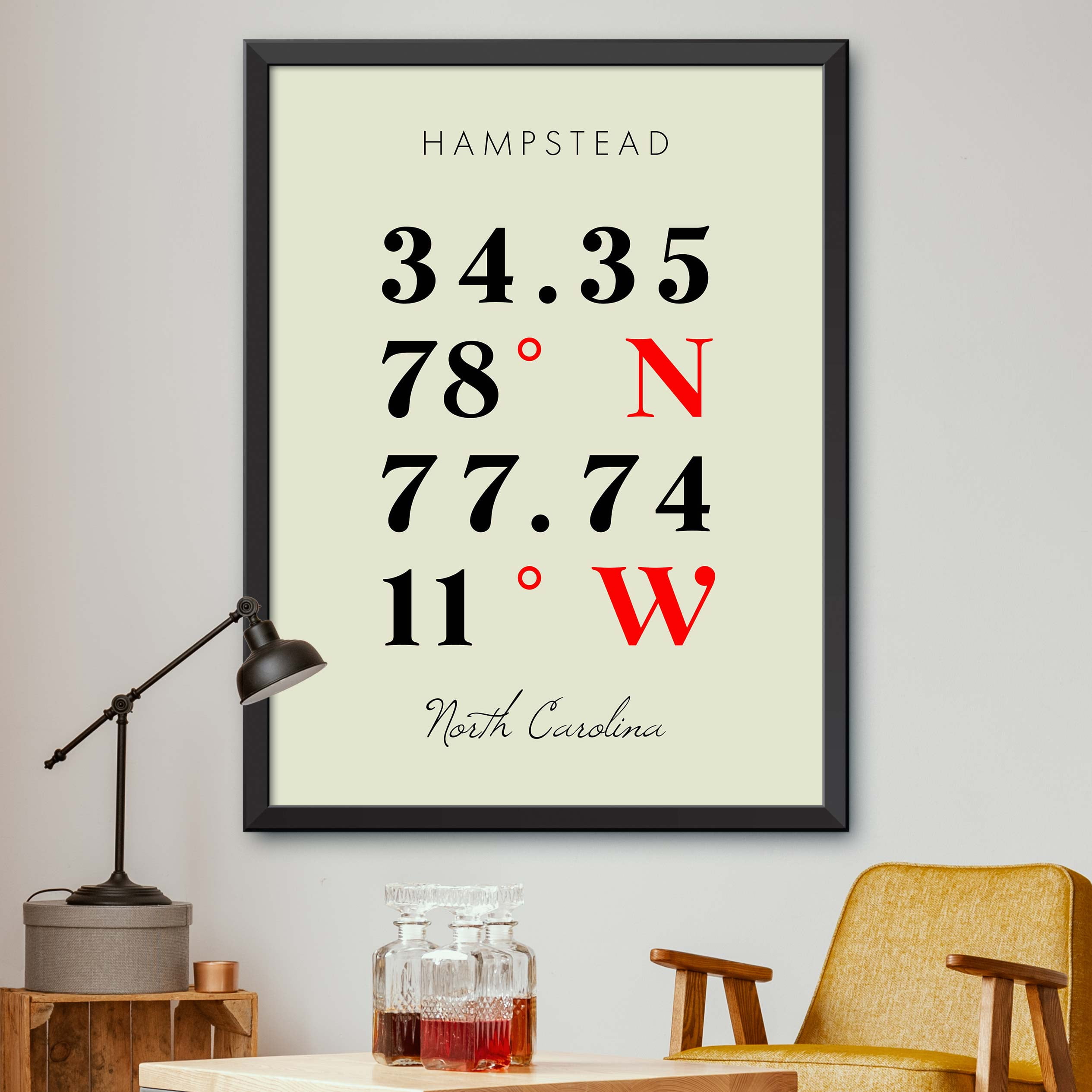 Map of Hampstead, North Carolina, Multiline Coordinates Colored (12x16 ...