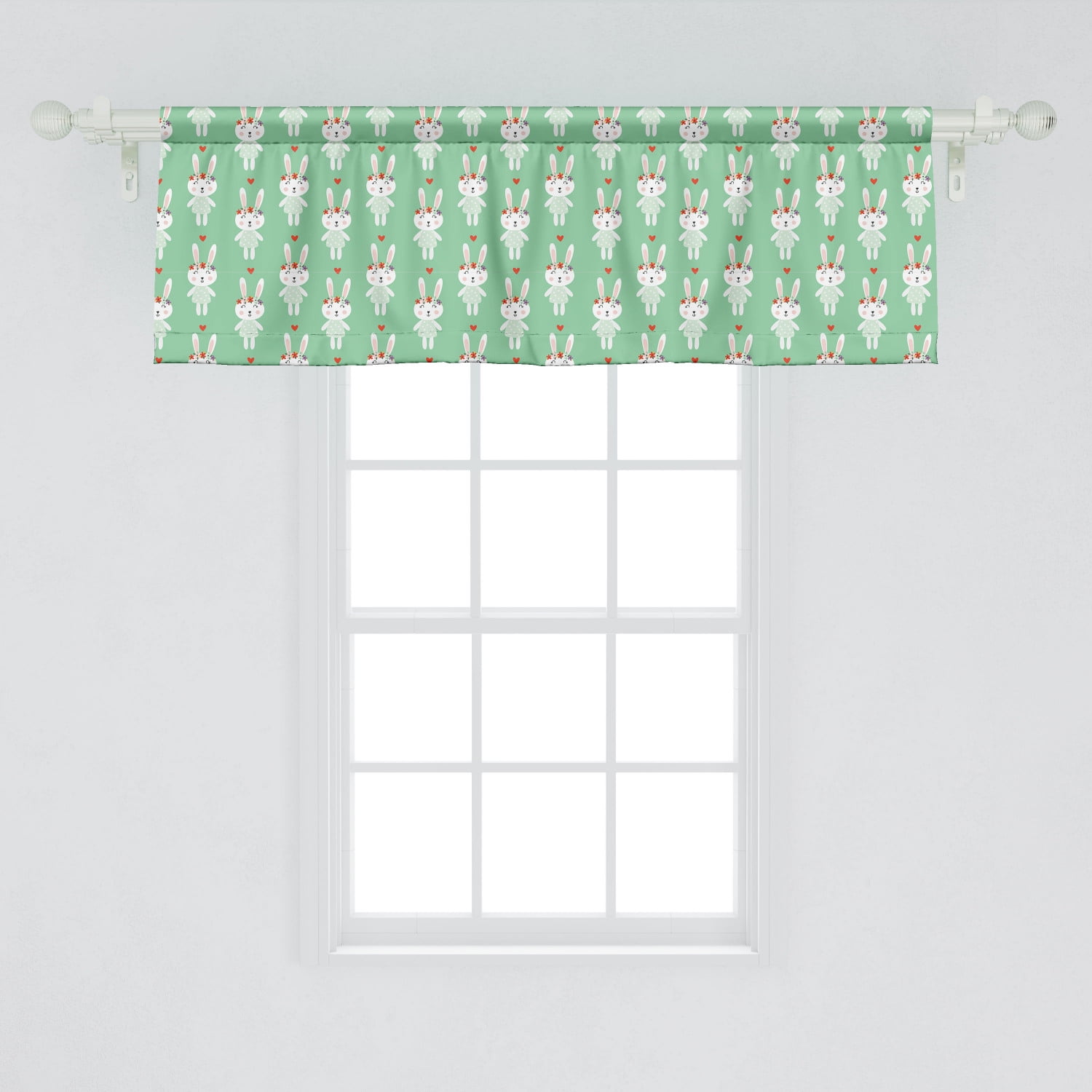 Ambesonne Bunny Window Valance, Baby Rabbits with Dotted Dresses ...