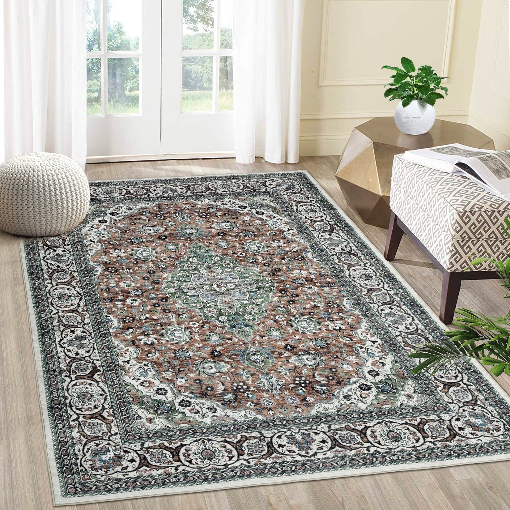 Click here for Yusazens 5 X 7 Floral Vintage Washable Area Rug Lo... prices