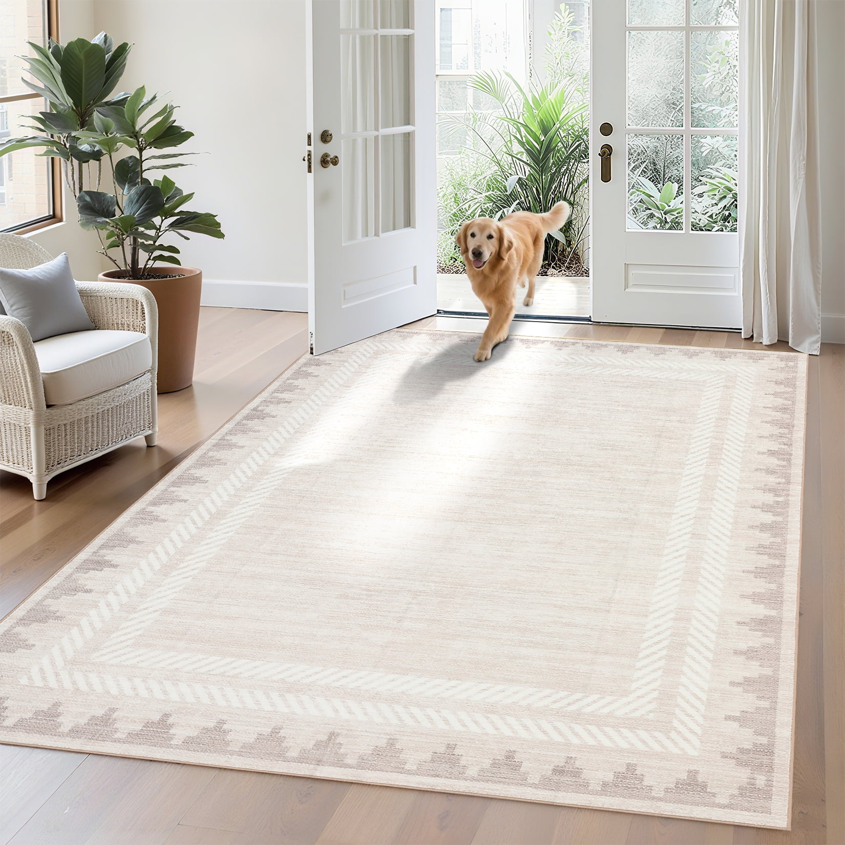 Click here for Garvee 5x7 Geometric Bordered Rug Solid Area Rug W... prices