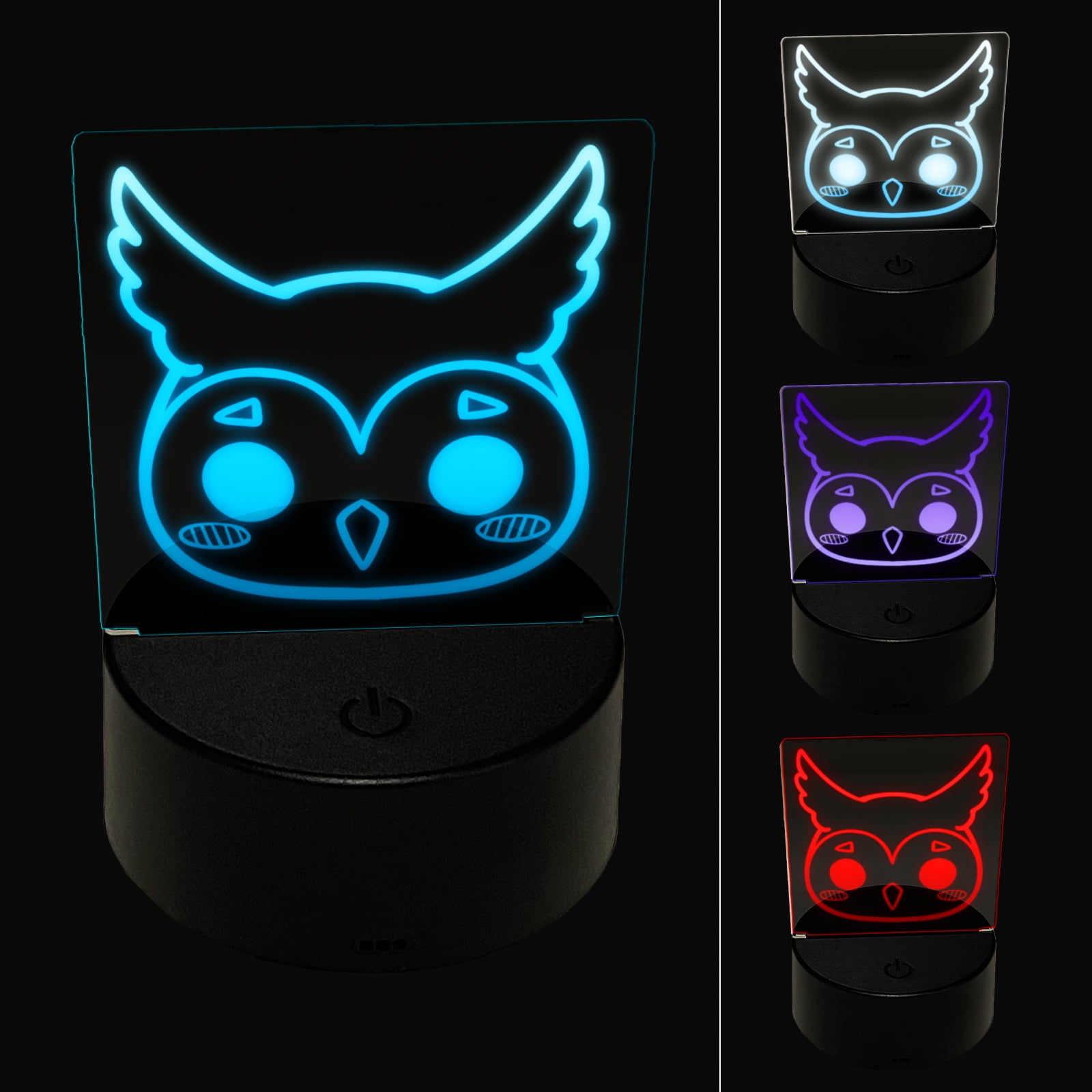 Charming Kawaii Chibi Owl Face Blushing Cheeks Great Horned LED Night ...