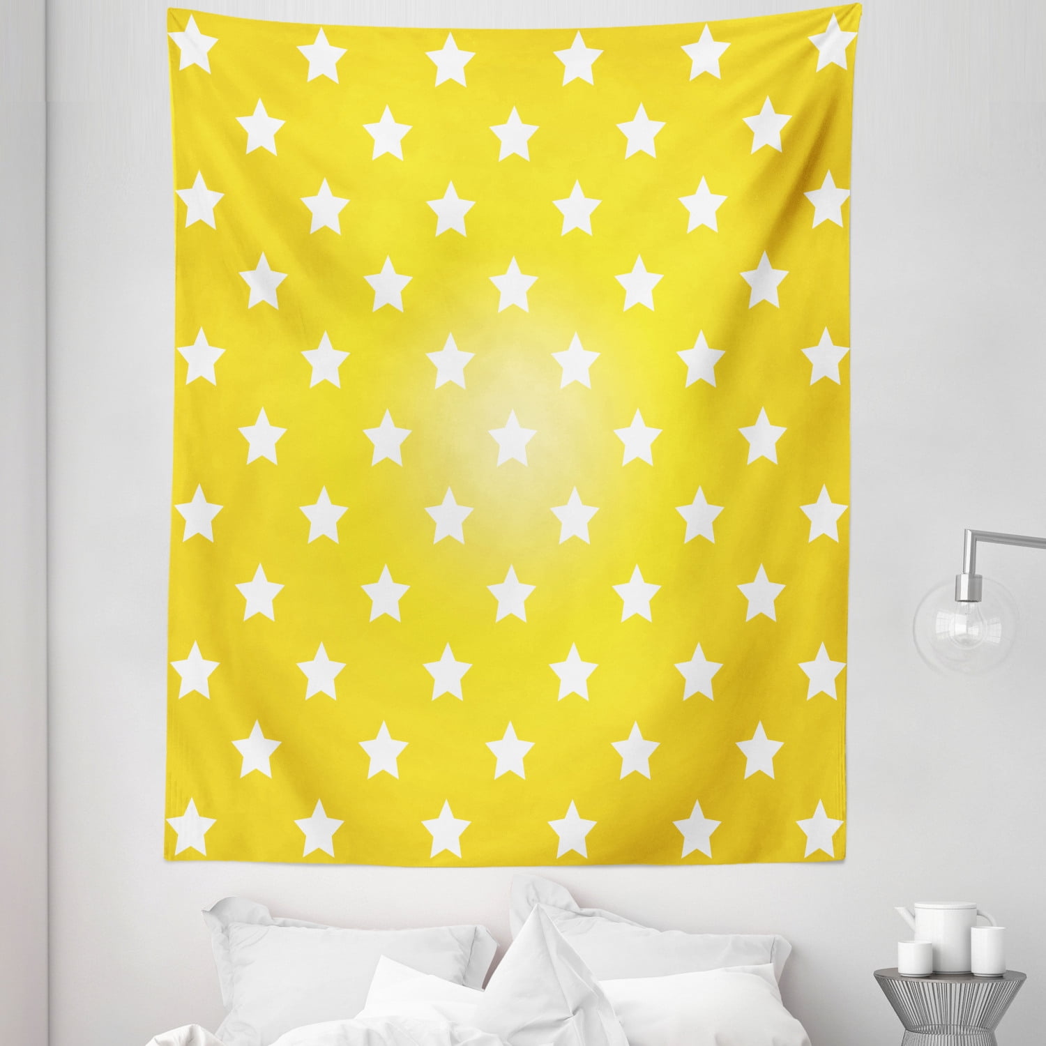 Yellow Tapestry, Bursting Vibrant Hanging Stars Fun Retro with Graphic ...