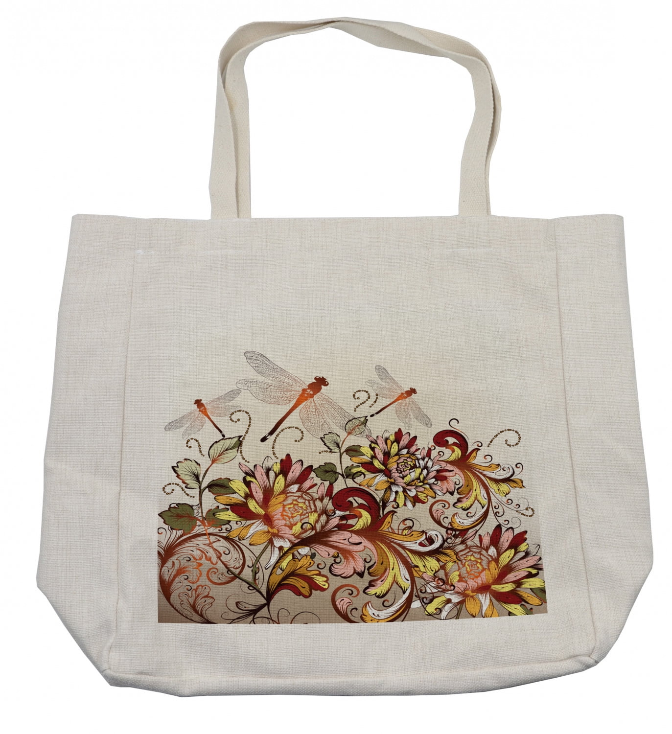 Spring Shopping Bag, Flower Field Foliage with Dragonflies Season ...