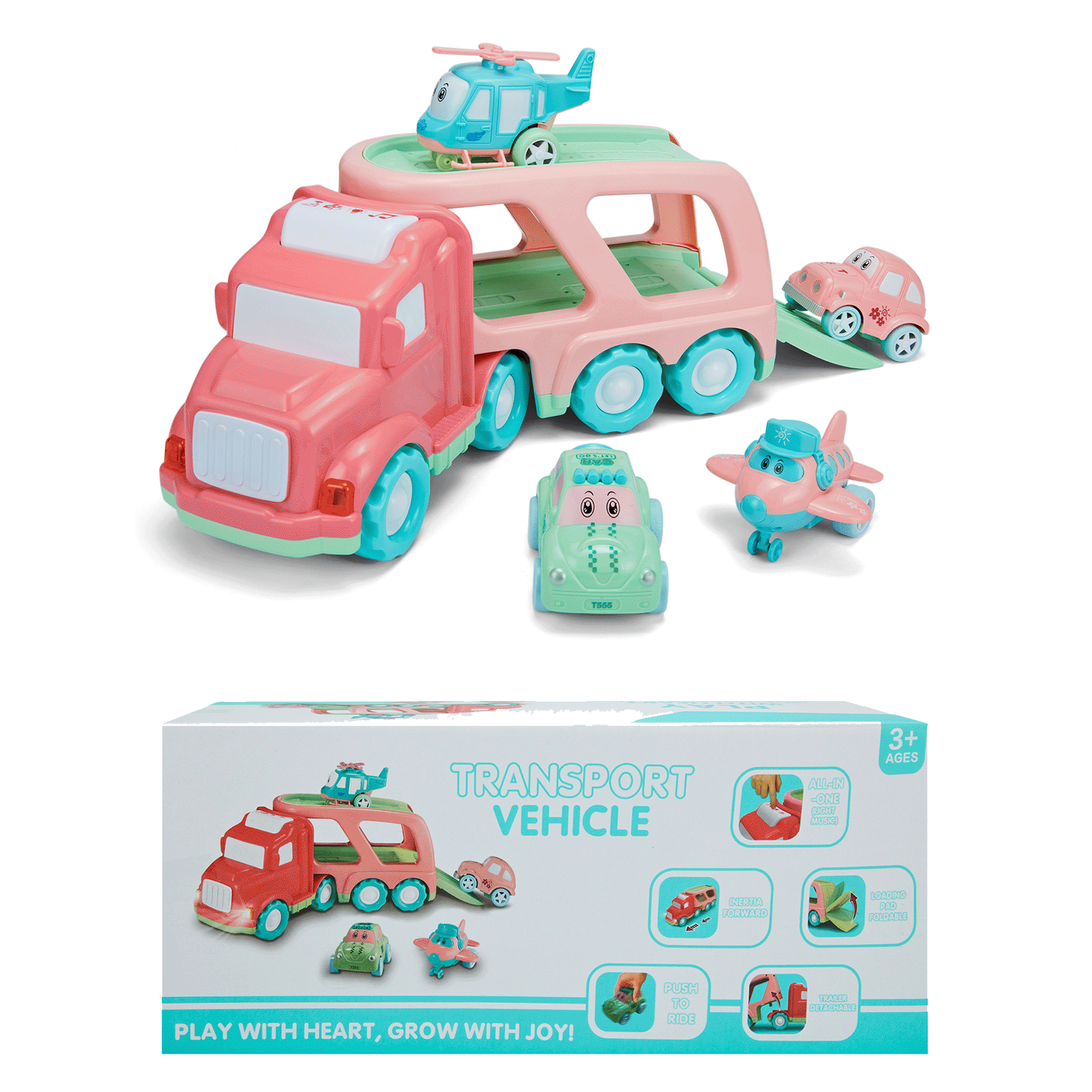 5 in 1 Macaron Colors Removable Toy Semi Truck Transport Car Carrier ...