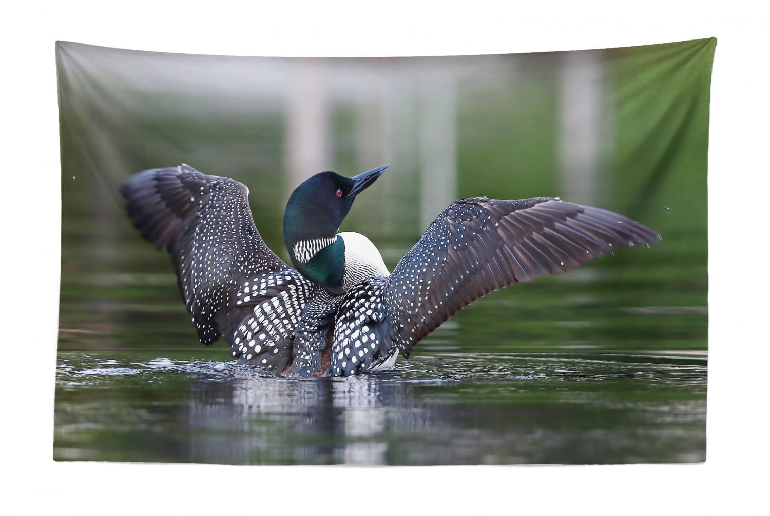 Loon Tapestry, Waterbird Swimming in a Lake in Spring Outdoor Scene ...