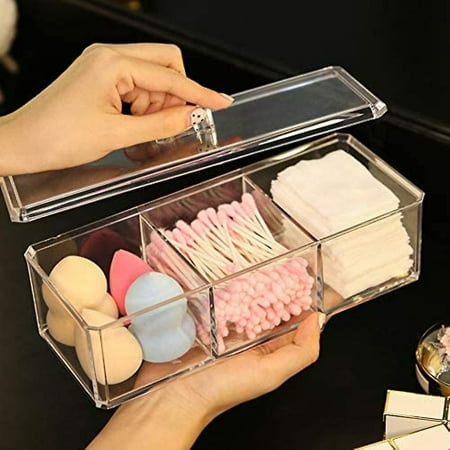 Rectangle Cotton Ball And Swab Holder Organizer With Lid, Dustproof ...