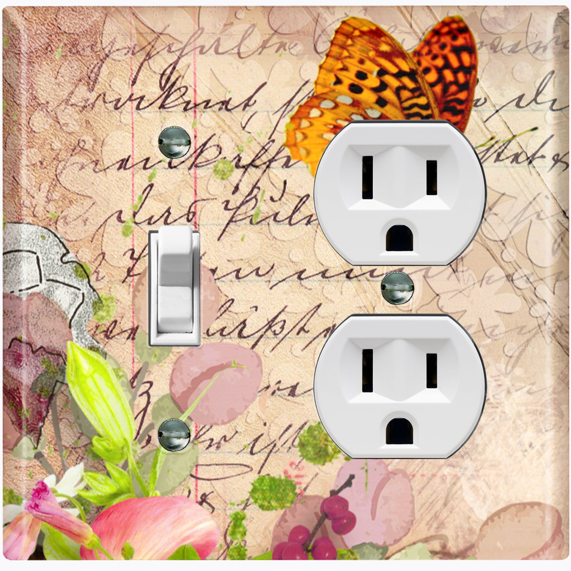 Metal Light Switch Plate Cover Floral Nature Butterfly Scripture Damask ...