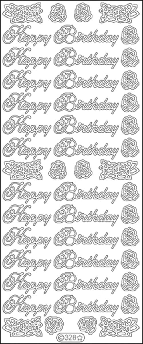 Happy Birthday Large Peel-Off Stickers-Black, Pk 6, Elizabeth Craft ...