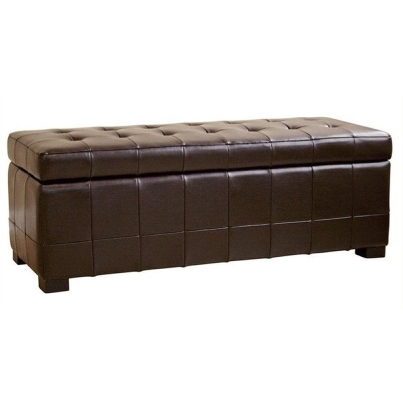 Bowery Hill Leather Storage Bench Ottoman In Dark Brown