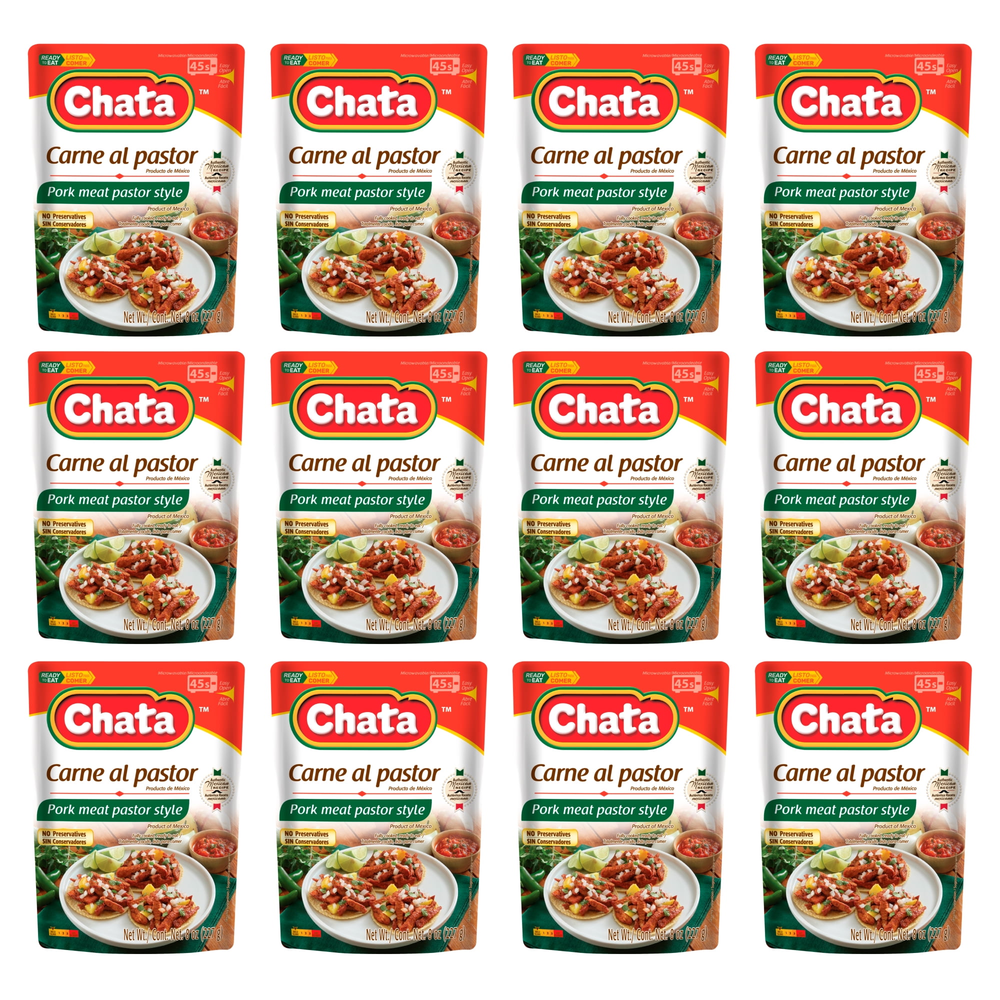 Chata Pork Meat Pastor Style Pouche 8oz Pack of 12 - Walmart.com