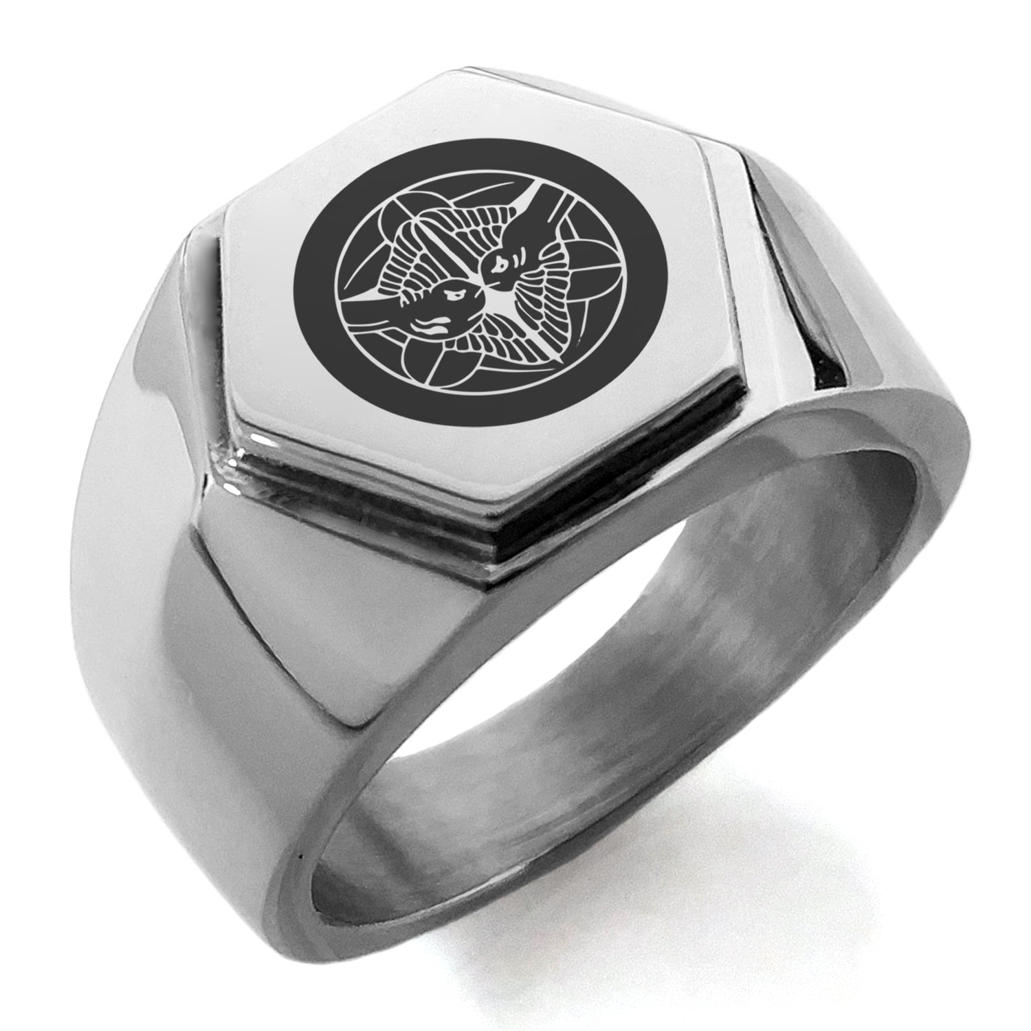 Stainless Steel Uesugi Samurai Crest Engraved Hexagon Crest Flat Top ...