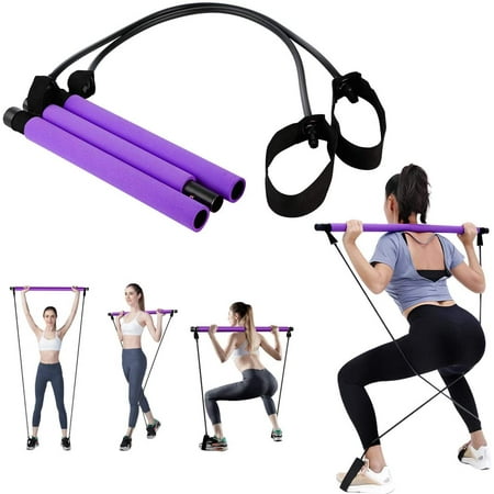 Portable Pilates Bar Kit with Resistance Band, Yoga Pilates Bar Stick ...