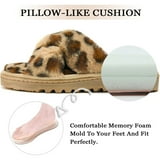 LORDFON Womens Open Toe Cross Band Fuzzy Slippers, Plush Faux Fur, Memory Foam, Non-Slip Outsole ...