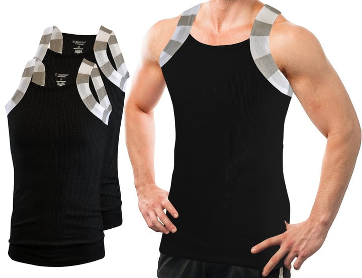 Different Touch 2 Pack Male Regular Square Cut Two Ton Trim Tank Top ...