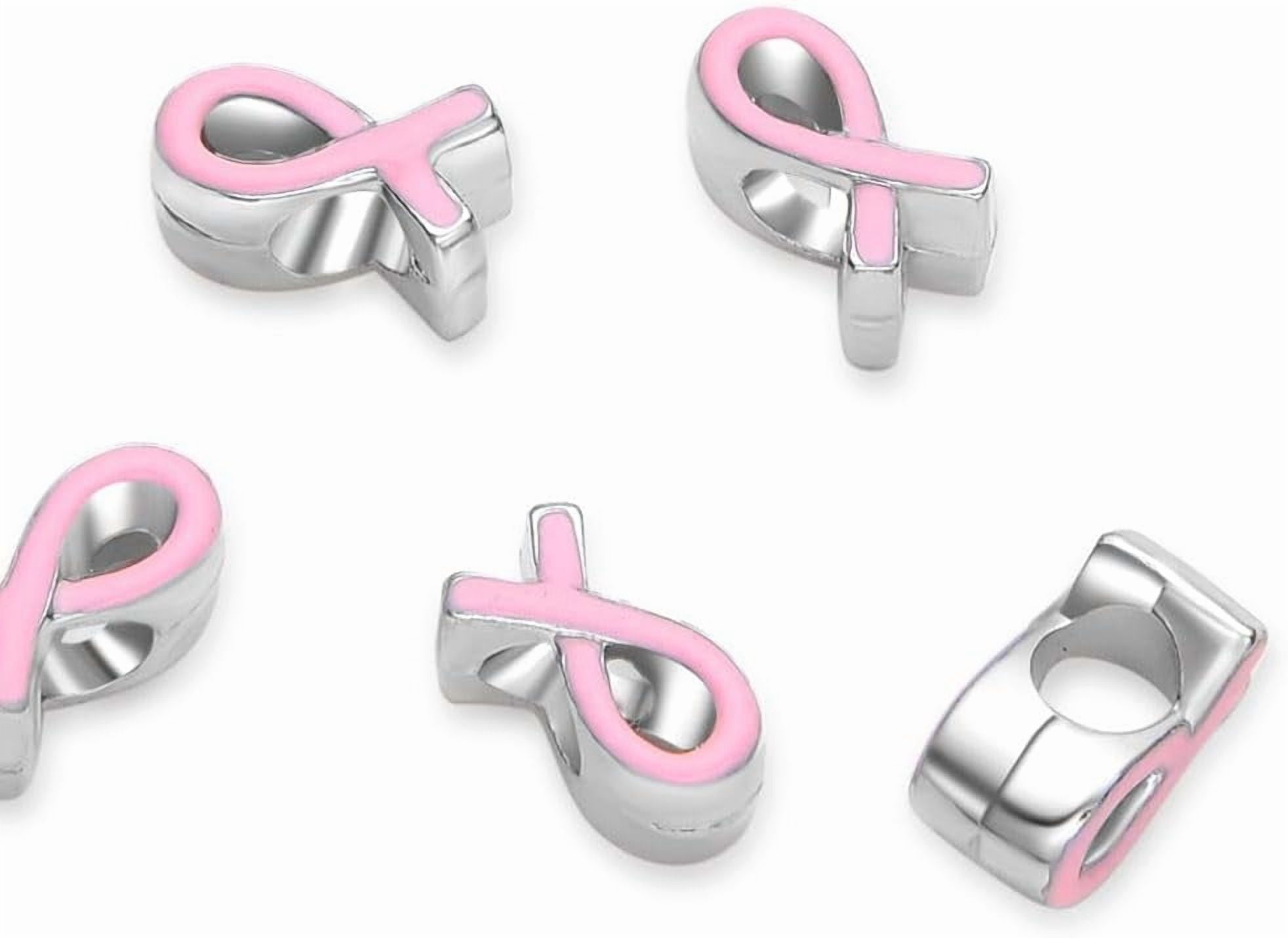 WWS-20pcs Pink Ribbon Bead Symbol of Awareness Large Hole Enamel Loose ...