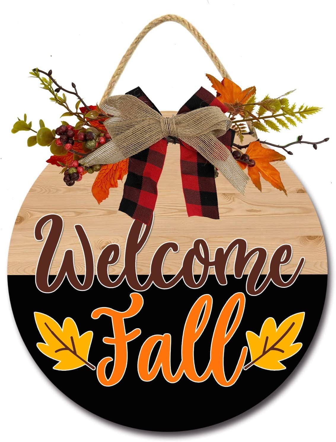 Eveokoki 12" Welcome Fall Door Sign, Fall Wreaths for Front Door, Fall ...