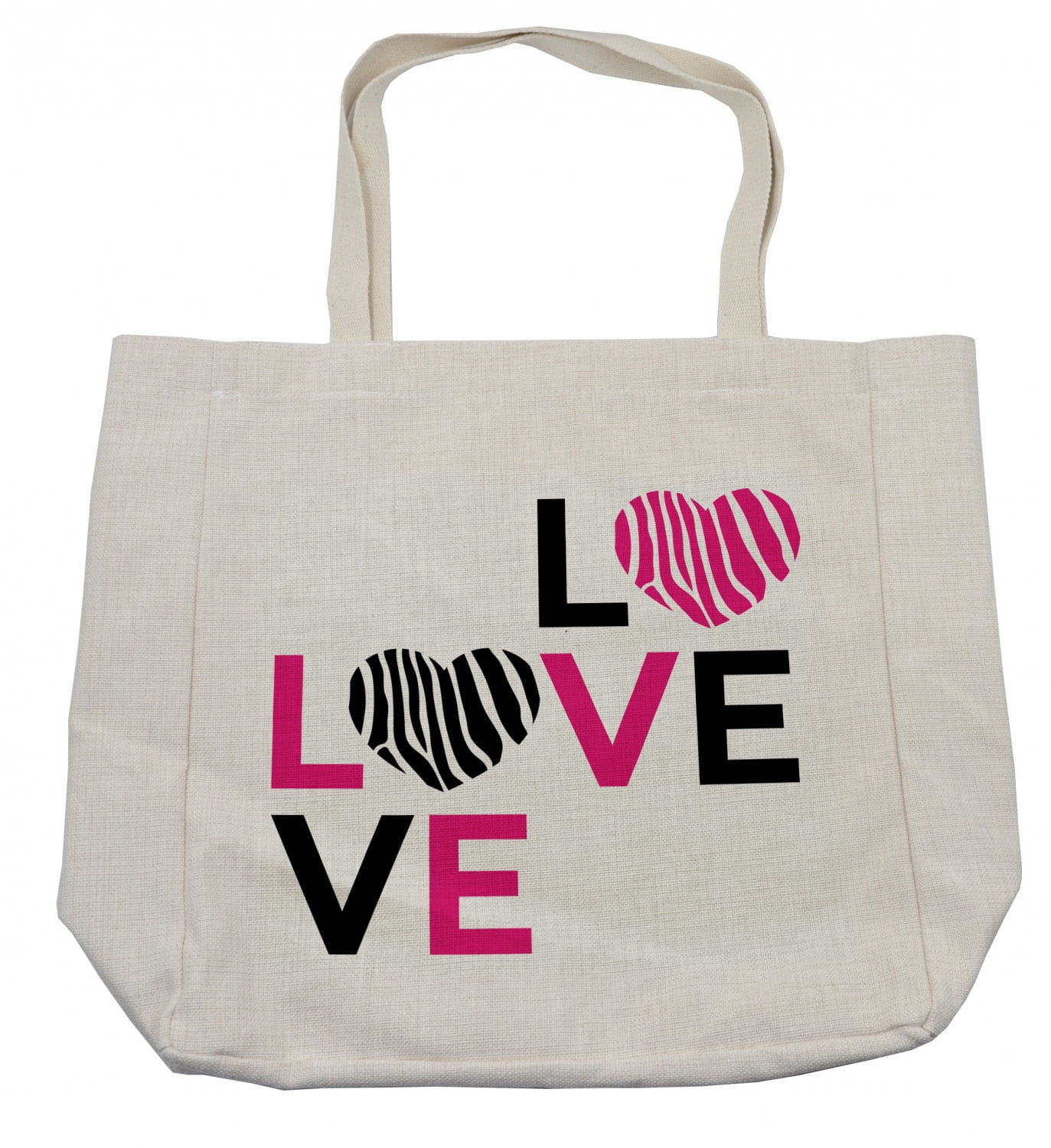 Pink Zebra Shopping Bag, I Love You Calligraphy Zebra Stripes Hearts ...