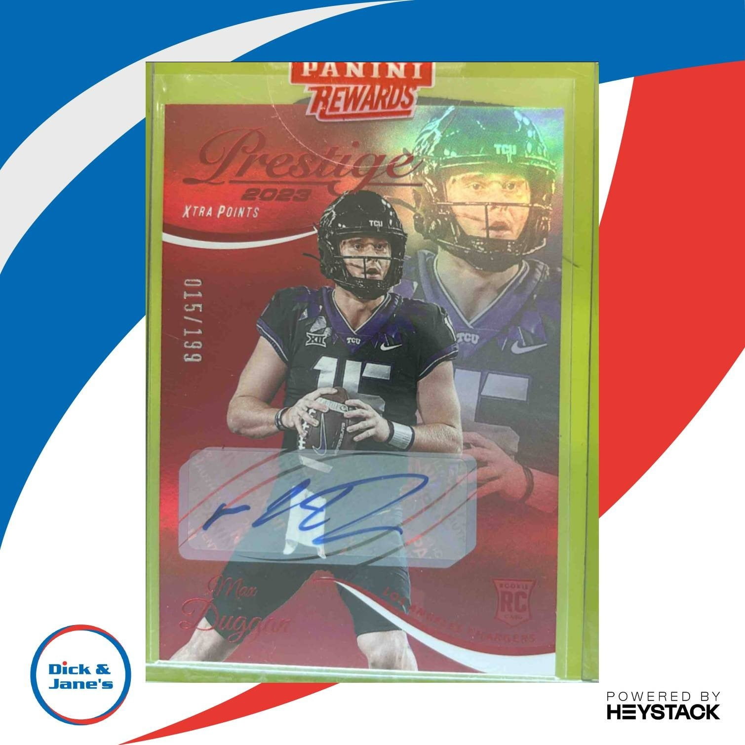 2023 Prestige Max Duggan Xtra Points Red Auto /199 #362 RC Los Angeles ...