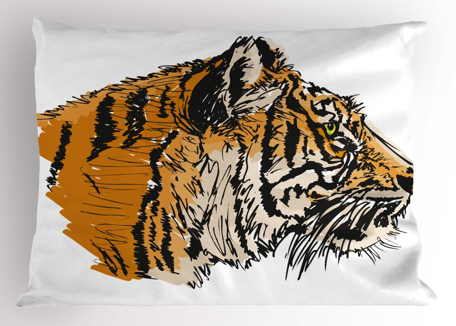 Tiger Pillow Sham Sketch Drawing of Bengal Royal Animal Carnivore Large ...