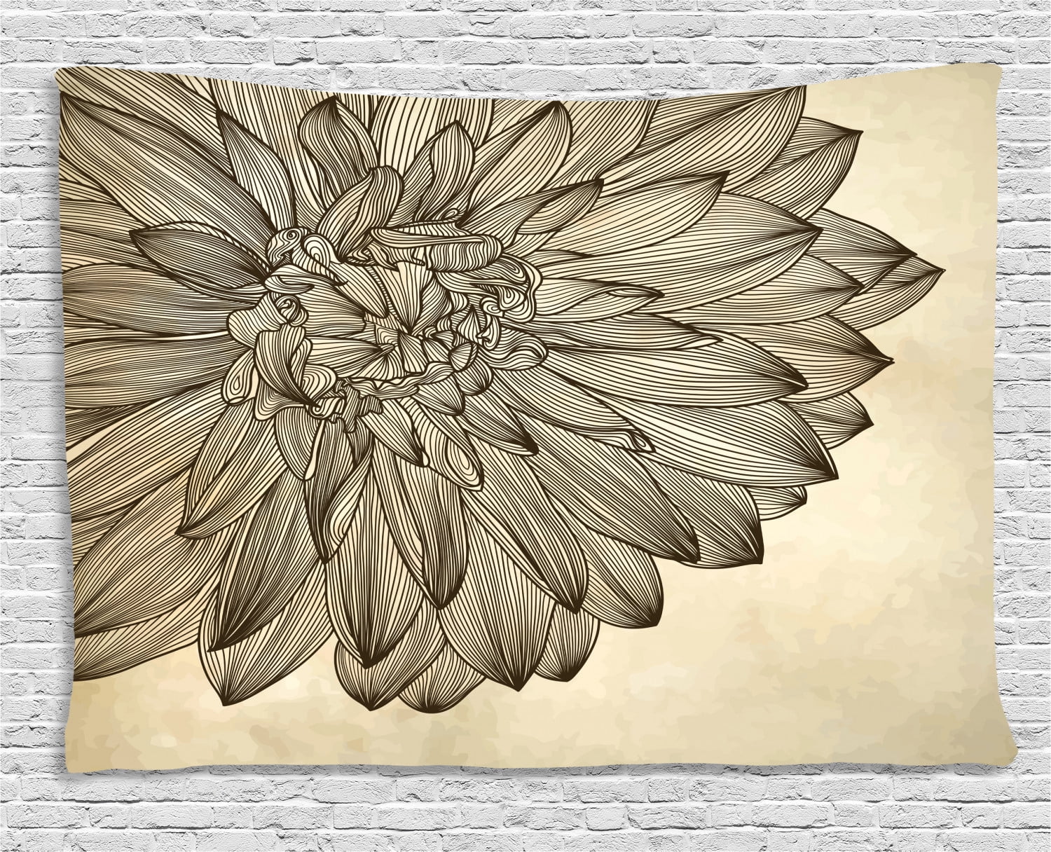 Dahlia Tapestry, Engraving Style Drawing of a Big Blossom on Grungy ...