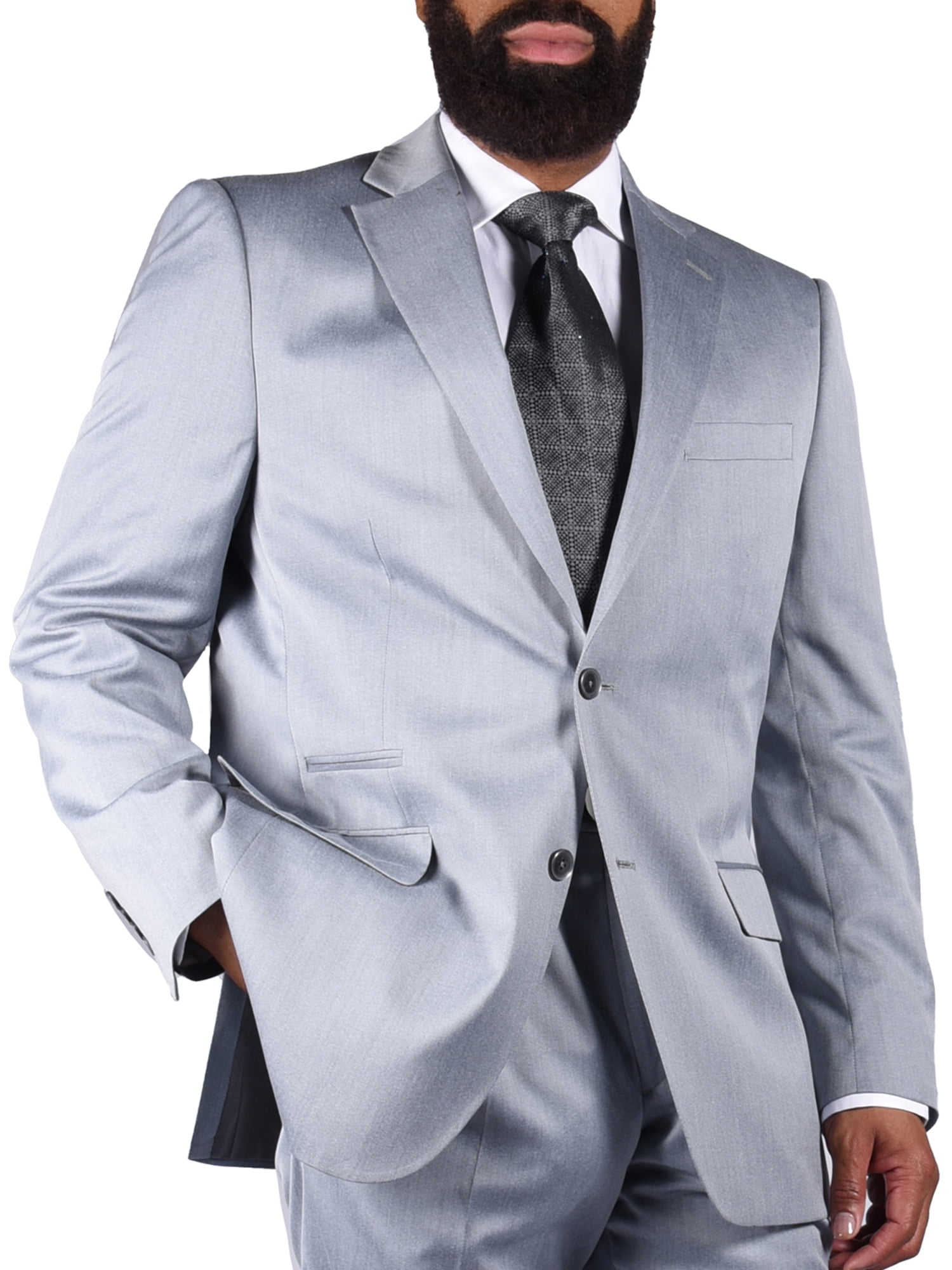 STEVE HARVEY SAMSON 2B NOTCH SIDE VENT TICKET POCKET LIGHT GREY SOLID ...