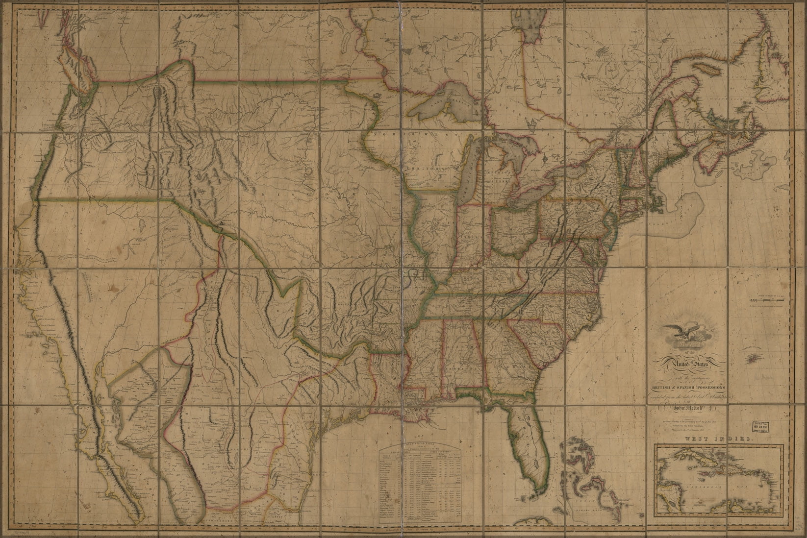 24"x36" Gallery Poster, Map of the United States of America 1818 p2 ...