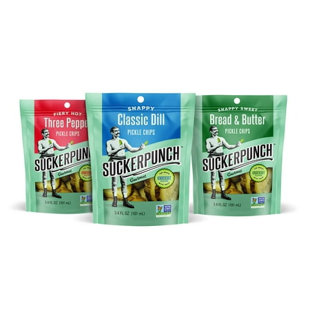 SuckerPunch Variety Pack (Dill, BNB, 3-Pepper) chip-cut Pickle Pouch ...