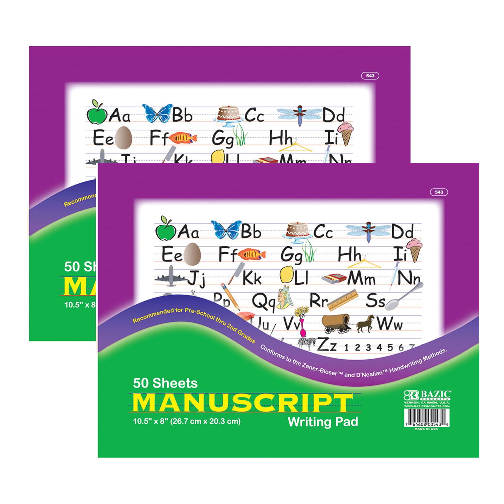 BAZIC Manuscript Writing Pad 50 Sheet 10.5"x8" Handwriting Workbook, 2 ...