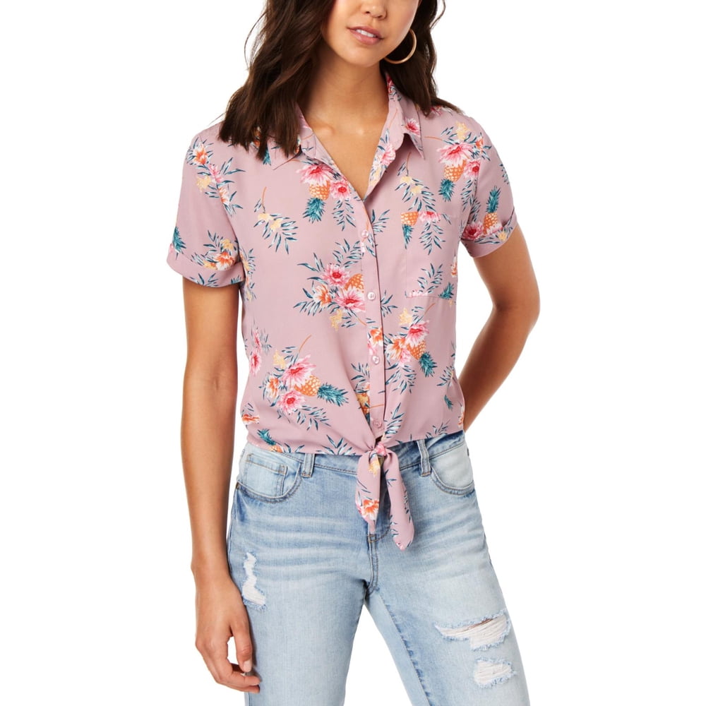 Hippie Rose - Hippie Rose Womens Juniors Tie-Font Cuff Sleeve Button ...