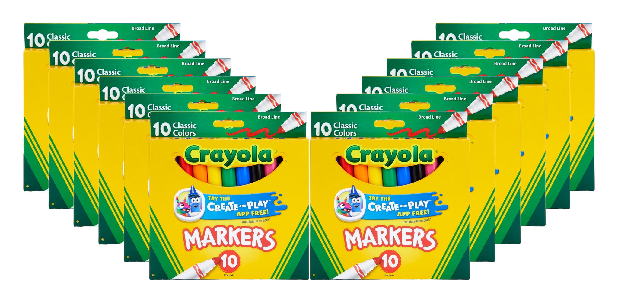 Crayola Broad Line Art Markers, Classic Colors, 10 Count, in Pack of 12 ...