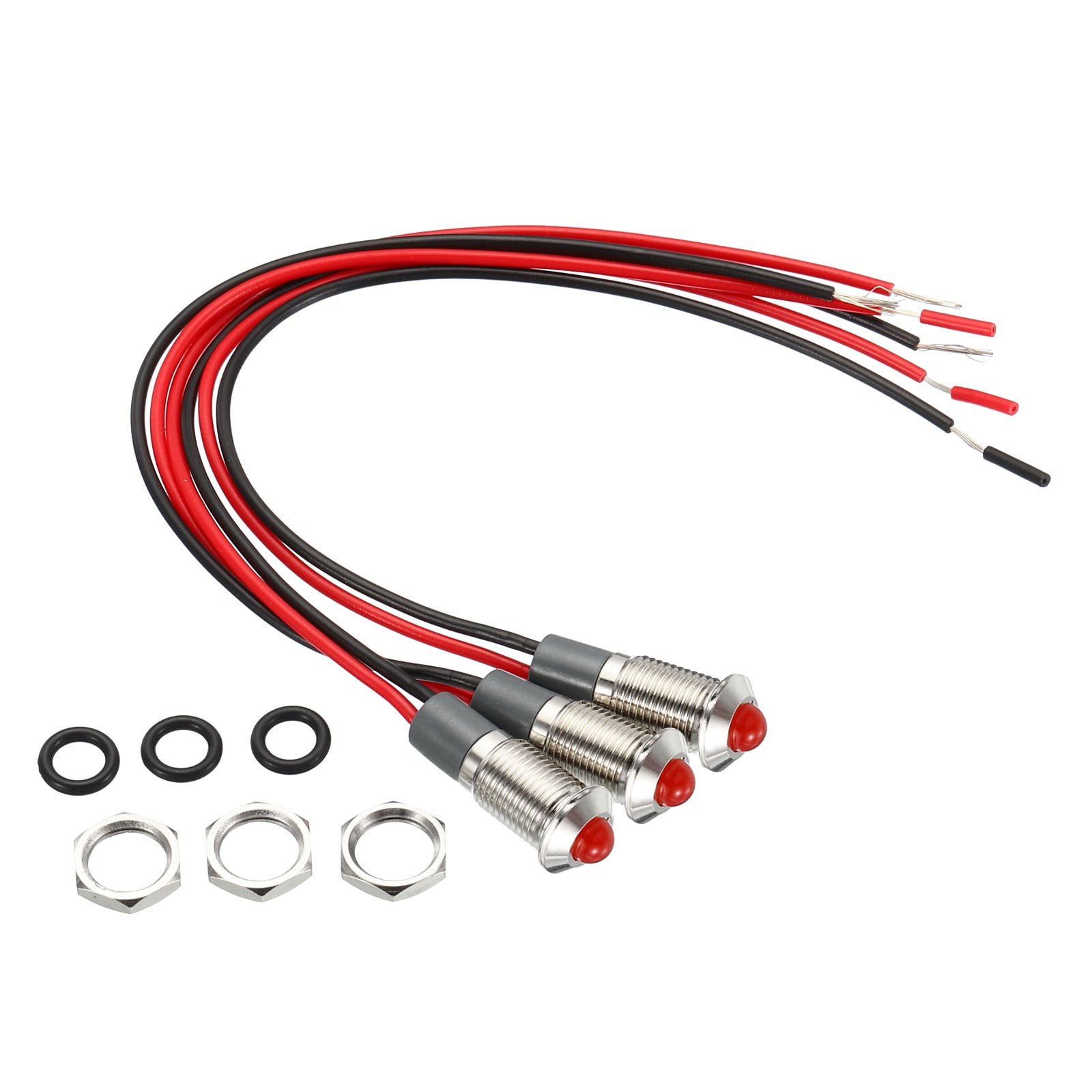 Uxcell AC/DC 12V/24V 8mm Convex Panel Mount Red Indicator Light with ...