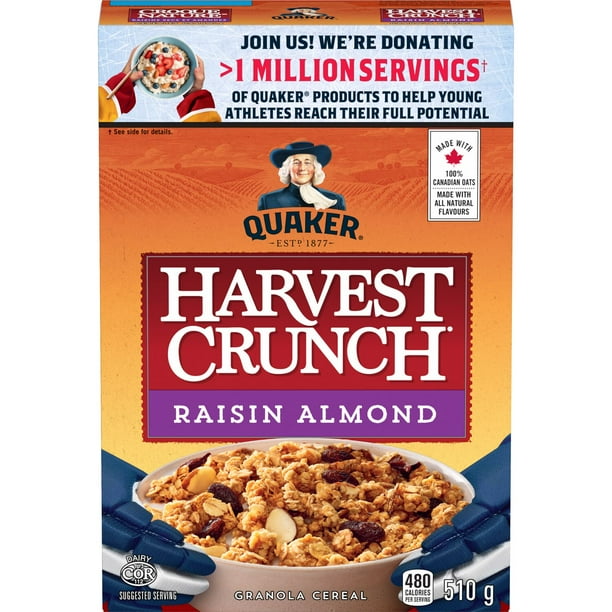 Quaker Harvest Crunch Raisin & Almond Granola Cereal, 510g - Walmart.ca
