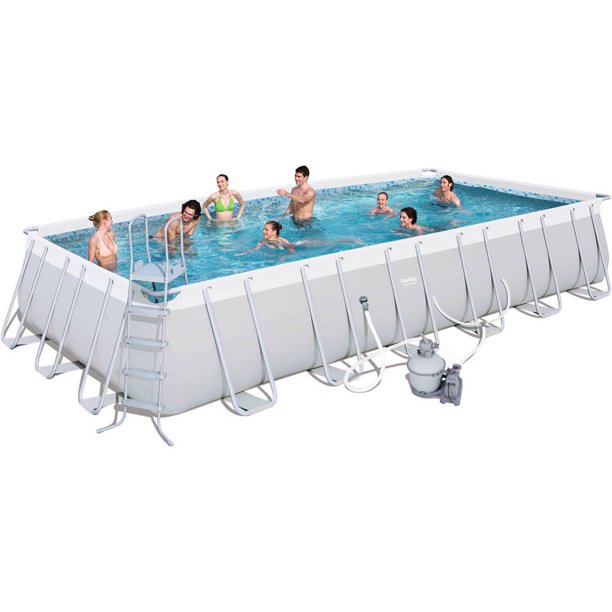 Bestway 24' x 12' x 52" Rectangular Frame Above Ground Swimming Pool ...