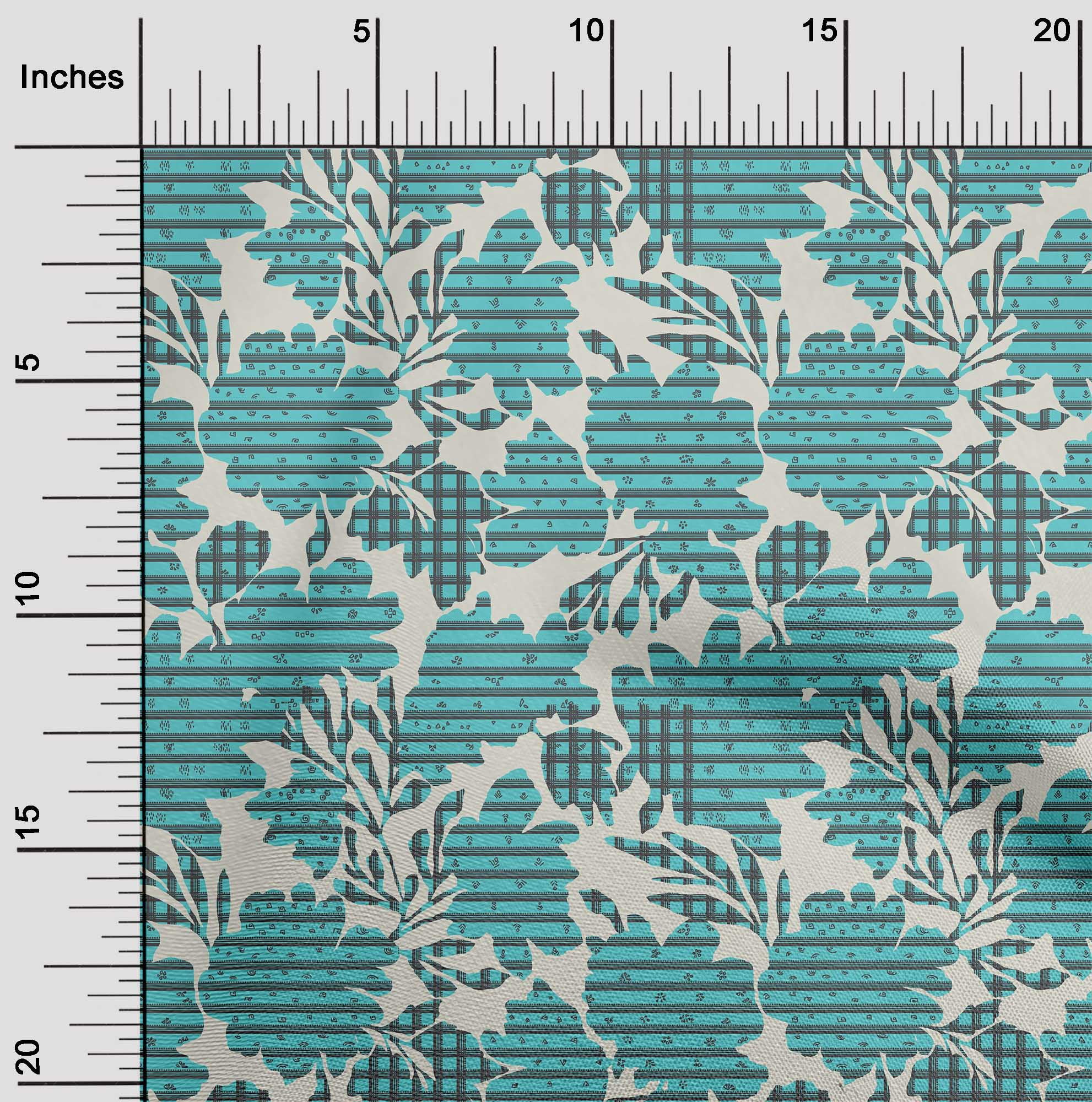 oneOone Cotton Jersey Turquoise Blue Fabric Stripe & Floral Artistic ...