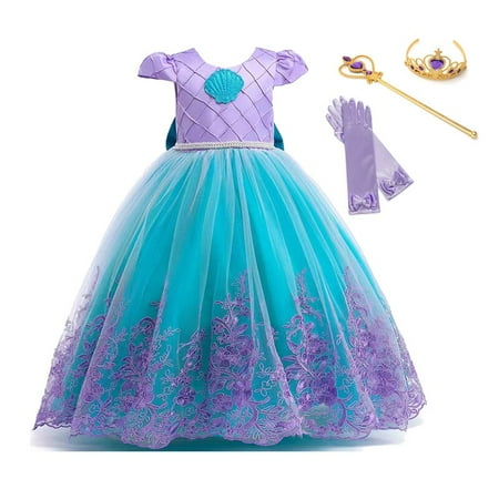 Disney Petite Sirène Ariel Princesse Robe Arc Dentelle Filles Cosplay ...