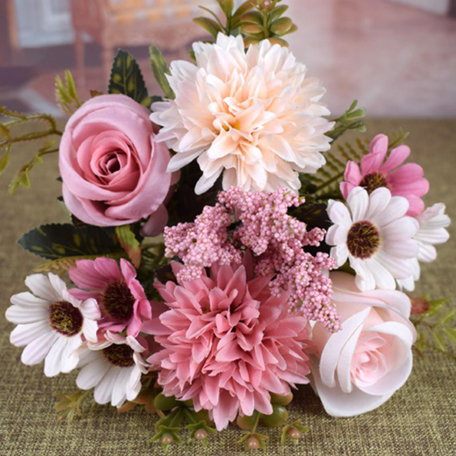 Happy Date Artificial Flowers Bouquet Silk Flowers Rose with Hydrangeas ...