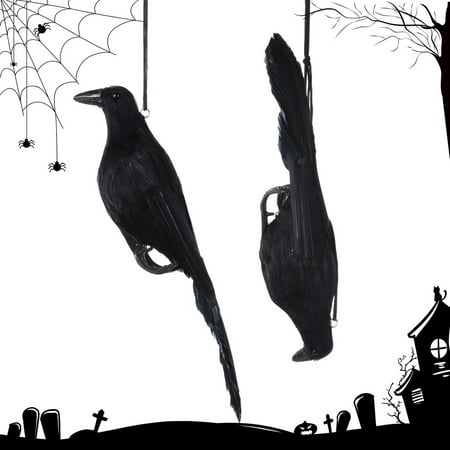2 Pcs Hanging Dead Crows, 13 Inches Scary Fake Crows, Realistic Black ...