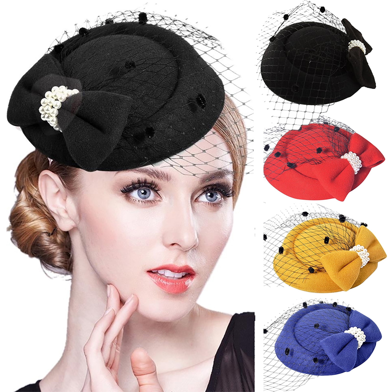 Fascinator Hat Veil Mesh Bowknot Fascinator Hair Clip Tea Party Pillbox ...