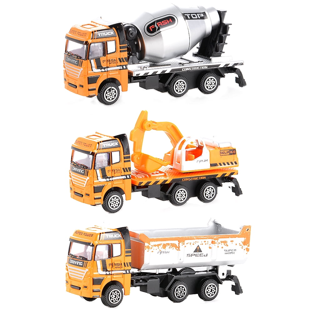 3PCS Diecast Metal Car Models Play Set Builders Construction Trucks ...