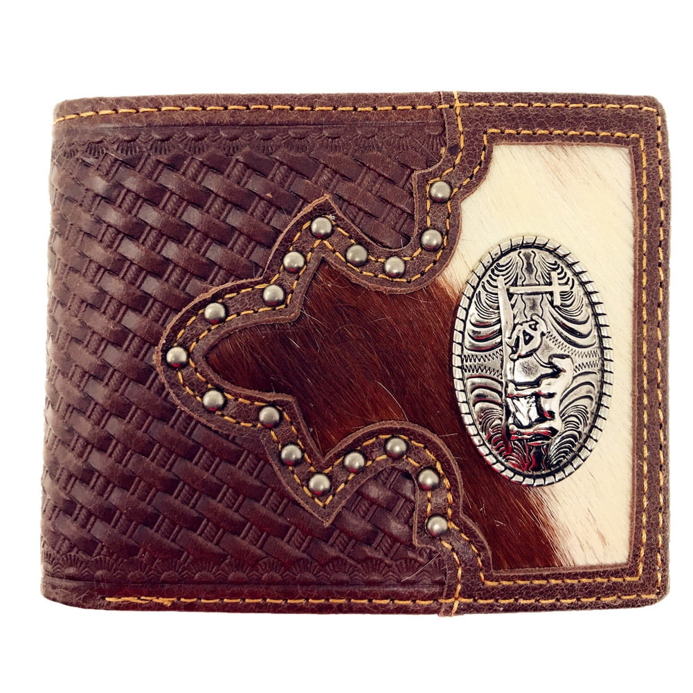 Western Genuine Tooled Leather Cowhide Cow Fur Praying Cowboy Mens ...