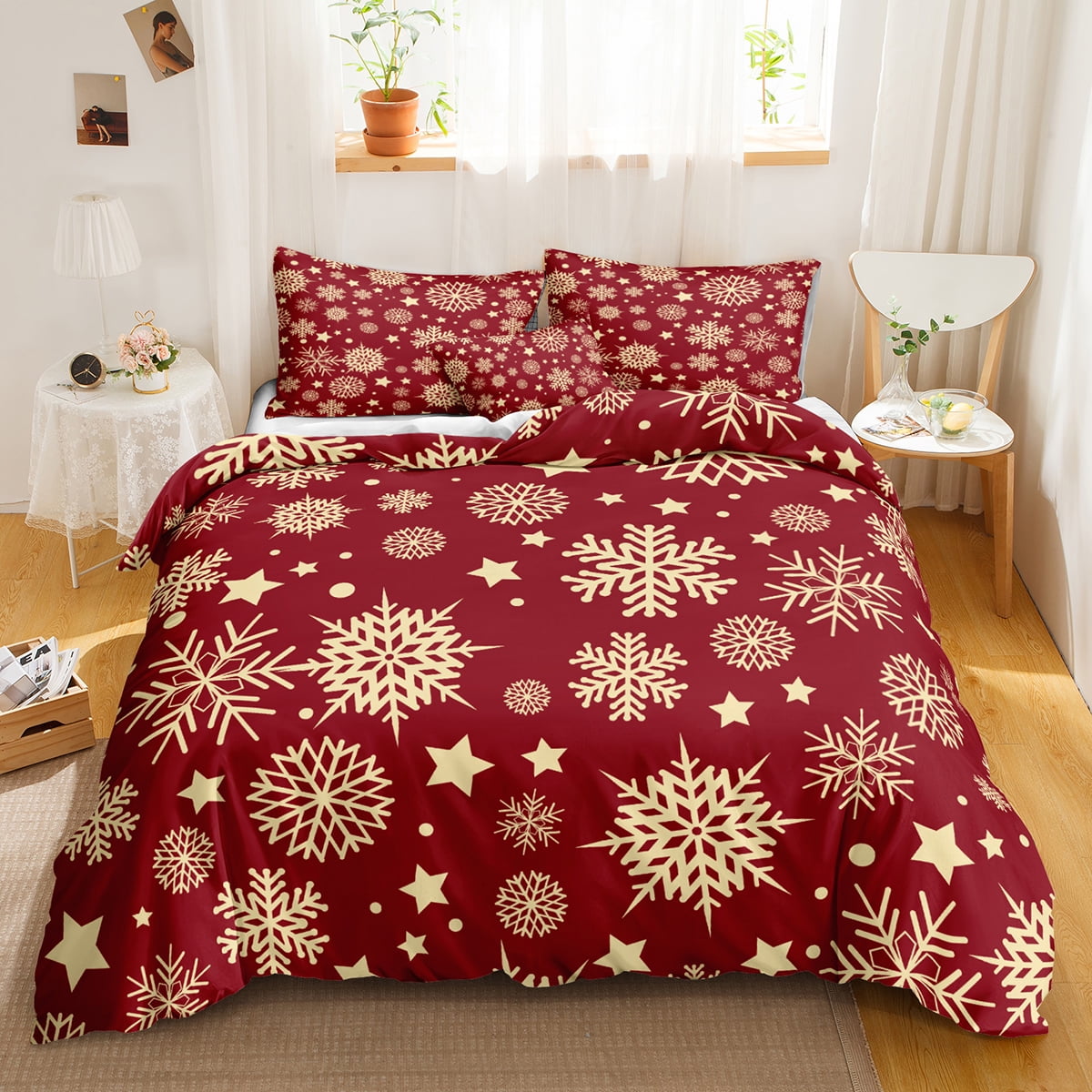Move Over Red Gold Snowflake Bedding Sets King Christmas Duvet Cover ...