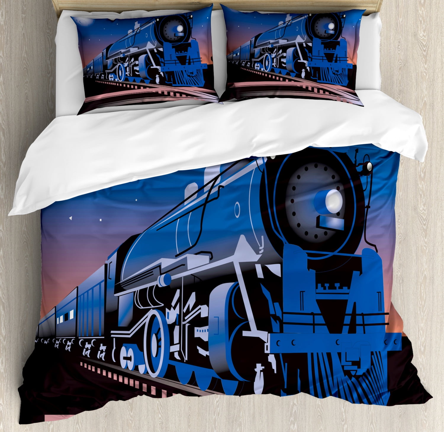 Train Duvet Cover Set Queen Size, Old Fashion Vehicle Coming from ...